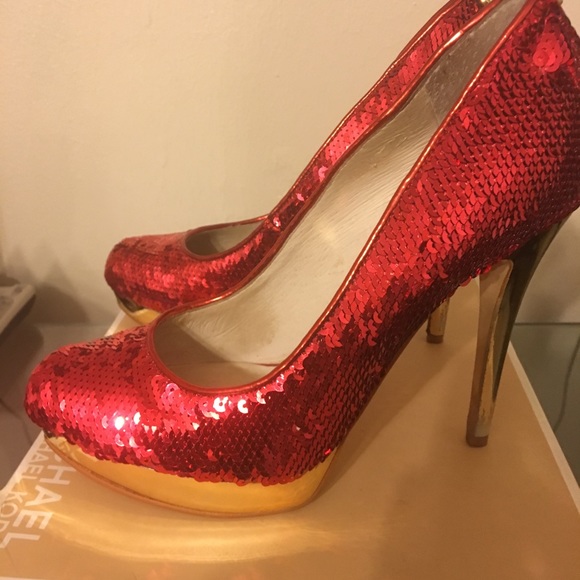 Michael Kors | Shoes | Michael Kors Red Sequin Heels | Poshmark